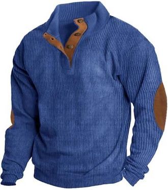 Generic Pull en velours côtelé à col en V pour homme - Col montant - Élégant et confortable - Col en V - Manches longues - Chaud - Hiver, bleu, 5XL