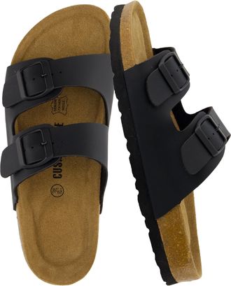 Cushionaire Lane Sandale mit Korkfußbett und +Comfort, Damen, Schwarz, Nappaleder, 40 EU