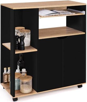 IDMarket Desserte de cuisine COSI bois noir et plateaux fa&ccedil;on h&ecirc;tre L.76 CM