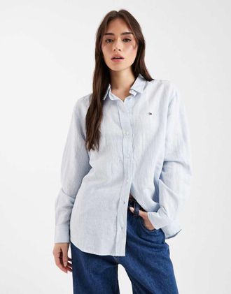 Tommy Jeans Chemise d&eacute;contract&eacute;e en lin - Bleu clair