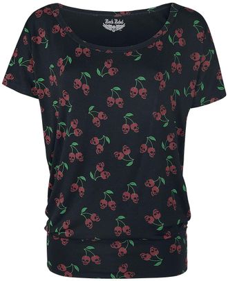 Rock Rebel by EMP Damen schwarz-rotes T-Shirt mit Kirschen-Alloverprint 3XL