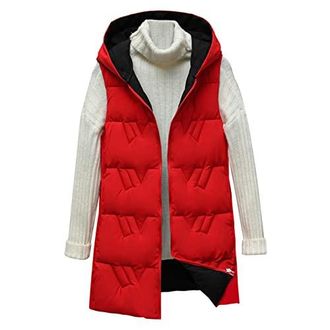 Generic Manteau d&eacute;contract&eacute; uni &agrave; capuche avec poche zipp&eacute;e pour femme - Veste ample sans manches r&eacute;versible &agrave; carreaux, Rouge, 3XL
