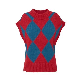 La DoubleJ Argyle Woll-Gilet - - Knitwear - Damen - Rot - L