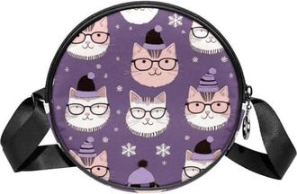 Generic Sac &agrave; bandouli&egrave;re rond pour femme, motif chats mignons, flocon de neige, petit sac &agrave; dos &agrave; bandouli&egrave;re avec fermeture &eacute;clair, bretelles r&eacute;glables, sac