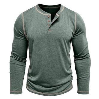 Generic T-shirt dhiver &agrave; manches longues pour homme avec quatre boutons, Vert arm&eacute;e., XXL