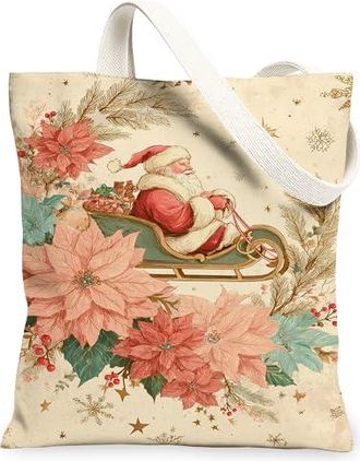 Generic Sacs fourre-tout en toile &agrave; motif floral de No&euml;l, sacs d&eacute;picerie r&eacute;utilisables, festifs, l&eacute;gers et lavables, P&ecirc;che, 13x15 Inch