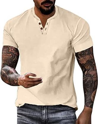Generic T-Shirts à Manches Courtes Homme Col Mao- T Shirt Sport Grande Taille Couleur Unie Décontracté Chic Confortable Haut Passe-Partout Classiques Coupe Am