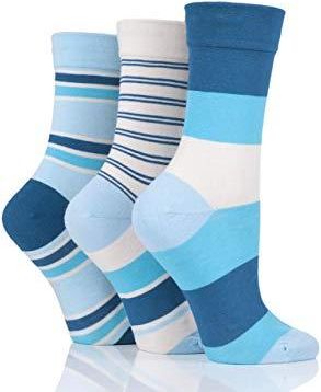 SockShop Femmes Comfort Cuff Bambou rayé et uni Chaussettes Paquet de 3 (FR/ES, Numérique, 37, 42, Taille normale, Taille normale, Céleste)