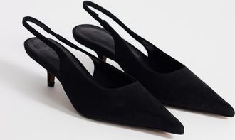 Topshop Ali Slingback-Pumps mit Kitten-Heel in Schwarz in Wildlederoptik