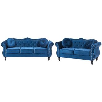 Beliani Sofa Set 5-Sitzer SKIEN Samtstoff Marineblau