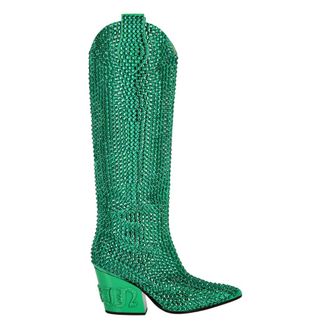 Philipp Plein CowBoy Boots Mid Heels High Crystal - - Shoes - Damen - Gr&uuml;n - 39 EU