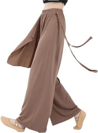 Generic Pantalon de danse classique pour femme - Tube droit - Jambe large - Pantalon de danse chinoise - Pantalon de danse fluide, kaki, L