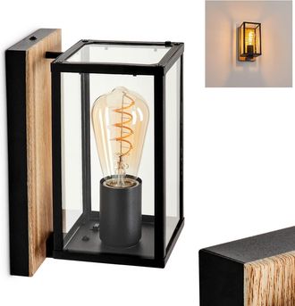 HOFSTEIN Au&szlig;enwandleuchte Fortunies, Au&szlig;enleuchte aus Metall/Glas in Schwarz/Holzoptik/Klar, Wandlampe mit Lichteffekt im Retro/Vintage Design f&uuml;r Terrasse/Hof