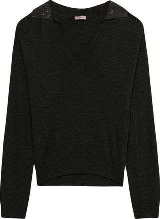 Oltre Femme, Pulls, Gris, Taille: 42 FR Pull avec Col D&eacute;cor&eacute;
