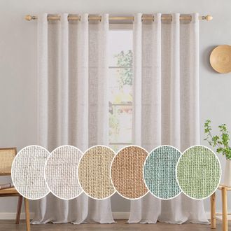 Miulee Gardinen Vorh&auml;nge mit &ouml;sen Voile Vorhang kurz Modern Leinenoptik Halbtransparent &Ouml;senvorhang f&uuml;r Wohnzimmer Kinderzimmer Raumteiler 2er Set Natural Li