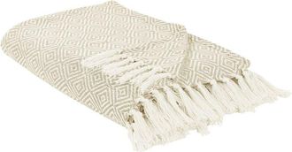 Beliani Tagesdecke Hellbeige Baumwolle 220x240 cm mit Fransen Geometrisches Muster Schlafzimmer Wohnzimmer Sofadecke &Uuml;berwurf f&uuml;r Sofa Bett Sessel