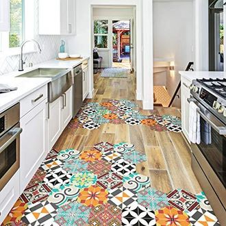 Ambiance Sticker Bodenfliesen Zementfliesen mit Schutzlaminat aus Kunststoff | Selbstklebende Fliesen sechseckig wasserfest | 20 x 18 cm - 10 Stück