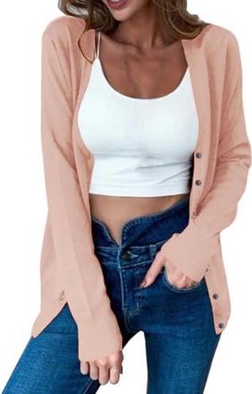 Generic Cardigan fin pour femme, manches longues, basique, polyvalent, cardigan &agrave; boutons, d&eacute;contract&eacute;, v&ecirc;tements dext&eacute;rieur minces, confortables et doux, car