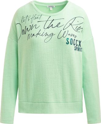 soccx Damen Flauschpullover mit Wording Print Milky Green, XXXL