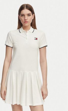 Tommy Jeans Kleid f&uuml;r den Alltag Tommy Badge DW0DW22328 Wei&szlig; Relaxed Fit