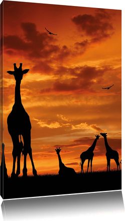Pixxprint Afrika Giraffen im Sonnenuntergang, Größe: 100x70cm, Leinwandbild, fertig gespannt, Wandbild, Dekoration, Kunstdruck, kein Poster