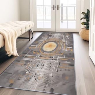 Generic Tapis Couloir Long Antid&eacute;rapant, 60 x 120 cm Interieur Bureau Poil Ras Decoration - Moderne G&eacute;om&eacute;trie Urbaine Lignes Coureur Paillasson pour Salon Adu