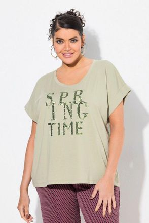 Ulla Popken T-Shirt T-Shirt Pailletten Oversized Rundhals Halbarm