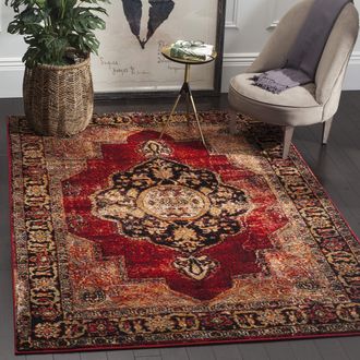 Safavieh Traditionell Teppich f&uuml;r Wohnzimmer, Esszimmer, Schlafzimmer - Persian Collection, Kurzer Flor, Rot und Multi, 122 X 183 cm