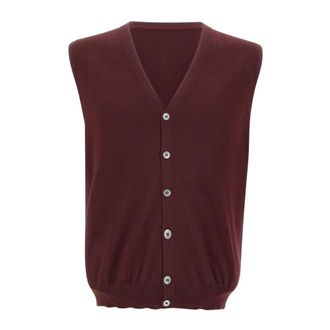 Gran Sasso Gilet en laine vierge col V - Homme - Pulls - Rouge - Taille: L