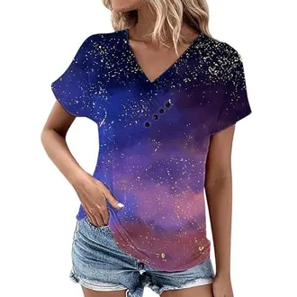 Generic Galaxy Shirt Femme 3D Galaxie Imprim&eacute; Graphique T-Shirt Univers Ciel &eacute;toil&eacute; Espace Carnaval Costume T-shirt Manches Courtes Col en V Haut &Eacute;t&eacute; Femmes C