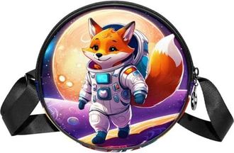 Generic Sac &agrave; bandouli&egrave;re Circle pour femme, petit sac &agrave; bandouli&egrave;re Fox Space avec fermeture &eacute;clair, bretelles r&eacute;glables, sac &agrave; main rond d&eacute;contract&eacute; pour fe