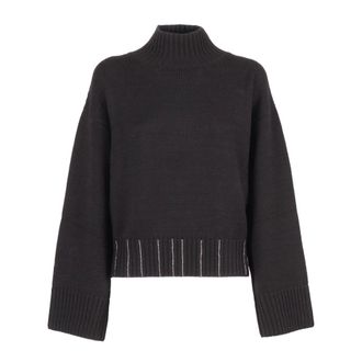 Fabiana Filippi Femme, Pulls, Noir, Taille: 36 FR Maglia Collo Alto Cropped IN Merinos