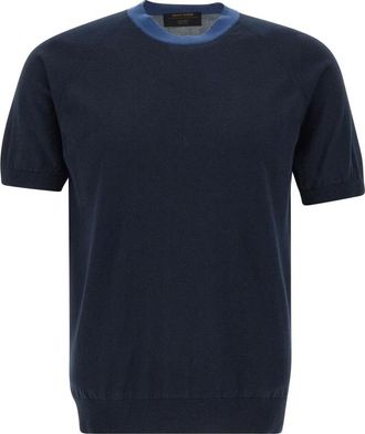 Gran Sasso Homme, Pulls, Bleu, Taille: XL T-shirt en coton &agrave; col rond