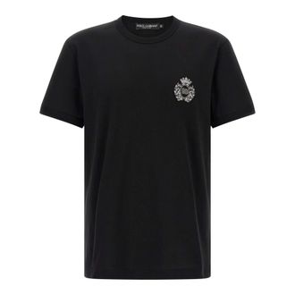 Dolce & Gabbana Baumwoll-T-Shirt mit Wappen-Patch - - Tops - Herren - Schwarzk - S