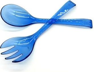 Kimmel 1 Salatbesteck Servierbesteck 2-teilig, Löffel und Gabel, Kunststoff, Farbe Blau transparent