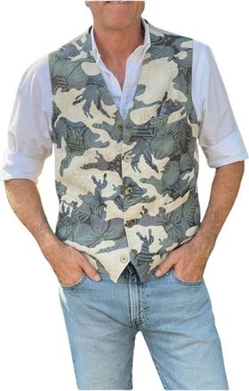 Bob Homme, Vestes, Multicolore, Taille: XL Gilet en lin imprim&eacute;
