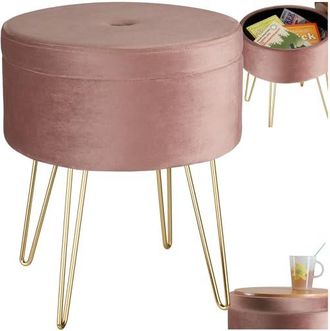TecTake TecTake Tabouret Repose Pied Pouf avec Rangement Pouf Salon Aspect Velours jusqu&agrave; 300 kg Pieds en Acier Dor&eacute;s Couvercle Amovible Design Moderne Cosy p