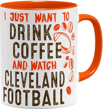 OM3 Cleveland-Coffee - Tasse - Keramik Becher - American Football Mug - 11oz 325ml - Beidseitig Bedruckt - Orange