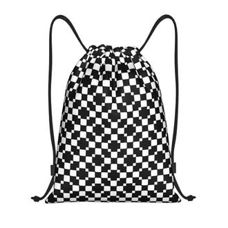 Generic Motif &Agrave; Carreaux Noirs Et Blancs Femme Homme Sac &Agrave; Dos &Agrave; Cordon &Eacute;tanche Gym Sack Grand Sac &Agrave; Cordon Pour Plage Yoga Gymnastique Vacances