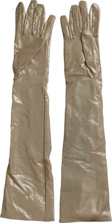 Dolce & Gabbana Womens Beige Satin Crystal Elbow Length Gloves Nylon Elastane