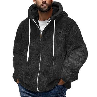 Generic Veste polaire doubl&eacute;e Sherpa avec fermeture &eacute;clair et manches longues en alpaga pour homme, Noir, XXL