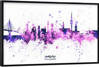 artboxONE Poster mit schwarzem Rahmen 60x40 cm Städte Hamburg Germany Skyline PurplePink - Bild Hamburg