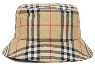 Burberry Mens Bucket Hat Sand Check Cotton