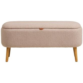 House Nordic Banc coffre en tissu bouclette et bois L95cm - Beige - Harlow