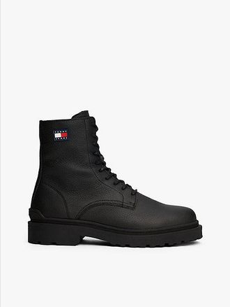 Tommy Hilfiger Bottes en cuir grain fin crant&eacute;es &agrave; lacets doublure chaude