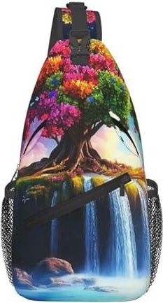 Generic Sac &agrave; dos &agrave; bandouli&egrave;re pour homme Motif arbres et cascades