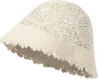 ZLYC Bob en coton, chapeau dété au crochet fait main avec motif floral, Beige uni., Taille unique