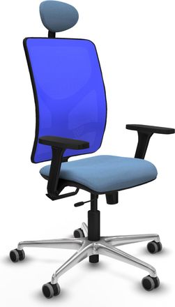 Piqueras y Crespo B&uuml;rostuhl mit 3D-Armen, h&ouml;henverstellbarer Lendenwirbelst&uuml;tze und festem Kopfteil, ausgestattet mit Syncro/Traslack und Schneideschaum, Blau/Himmelbla