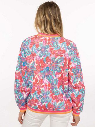 Zwillingsherz Hoodie Flower Sparkles Rundhals, gestreifte Neon-B&uuml;ndchen, florales Muster