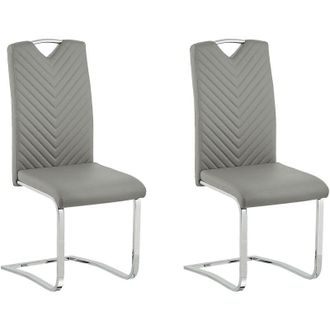 Beliani Freischwingerstuhl 2er Set Grau Kunstleder mit Griff Lehne Metallgestell Modernes Fischgr&auml;ten Design f&uuml;r Ess, Wohn- und Arbeitszimmer